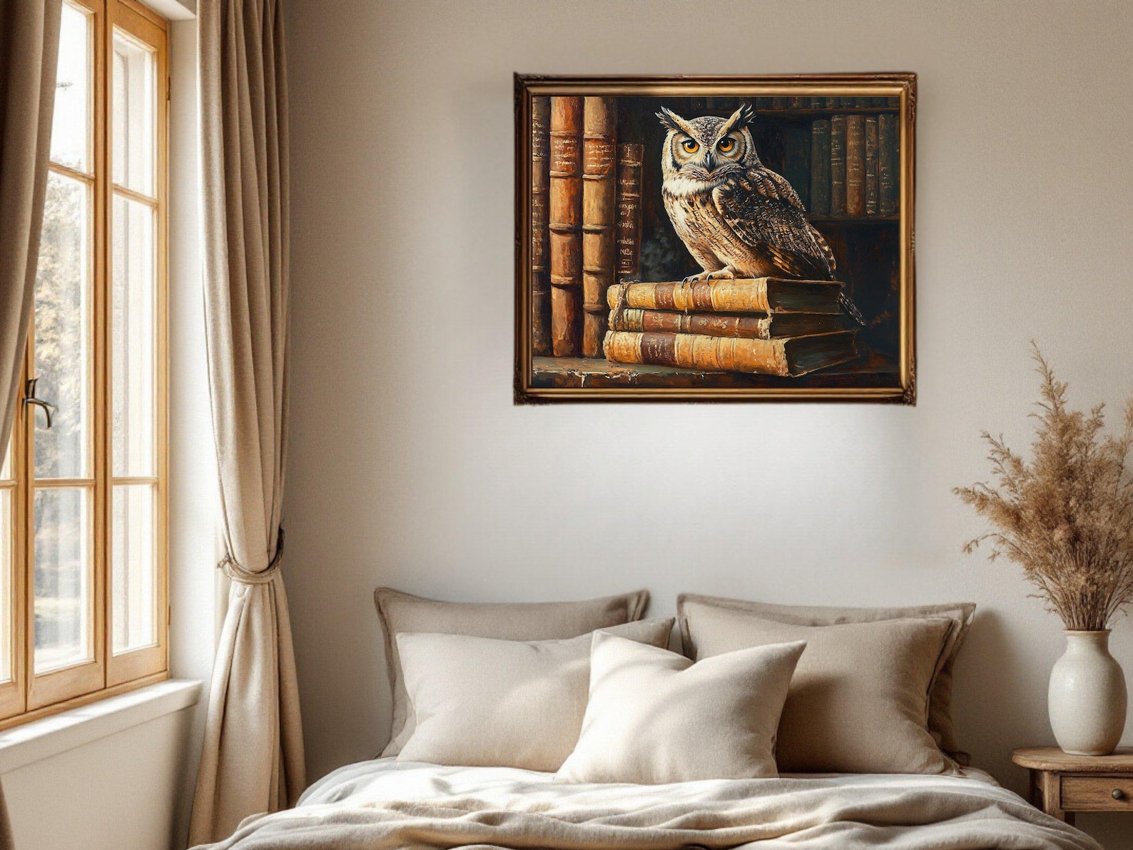 Majestic Owl Wall Art Print, Vintage Library Decor, Great Horned Owl ...