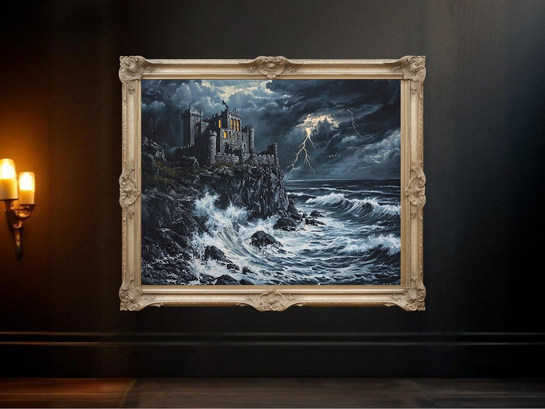 Striking Stormy Castle Wall Art, Dark Gothic Landscape Painting ...