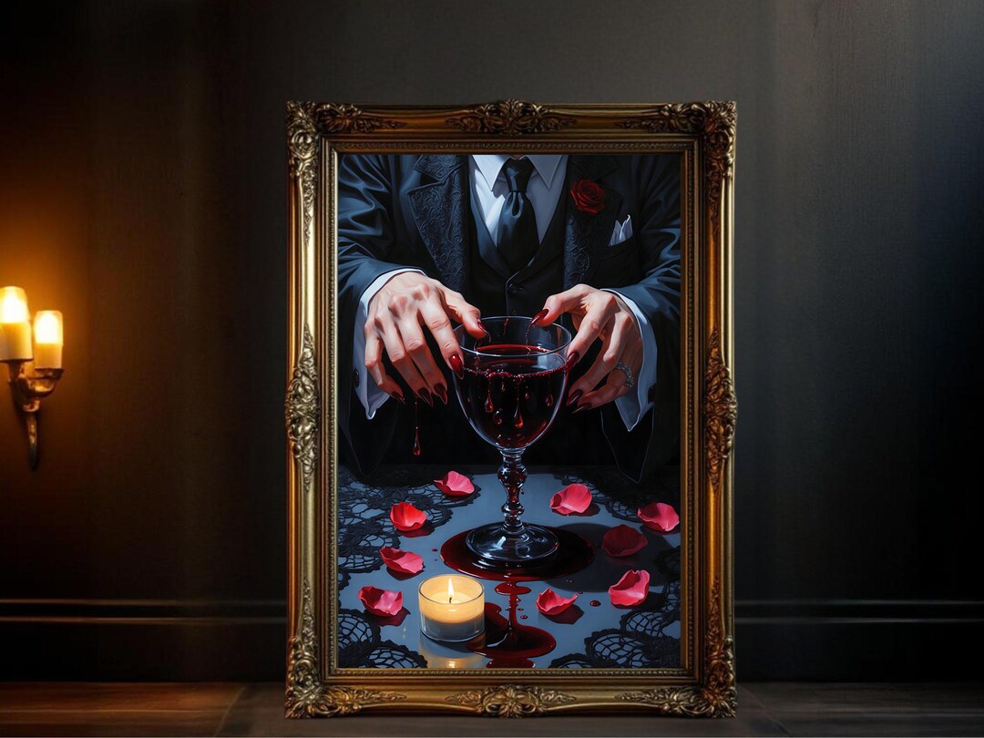 Gothic Vampire Wall Art, Dark Fantasy Decor Print, Mysterious Candle ...