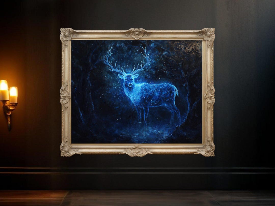 Enchanted Blue Deer Art Print, Mystical Forest Wall Art, Animal Spirit ...