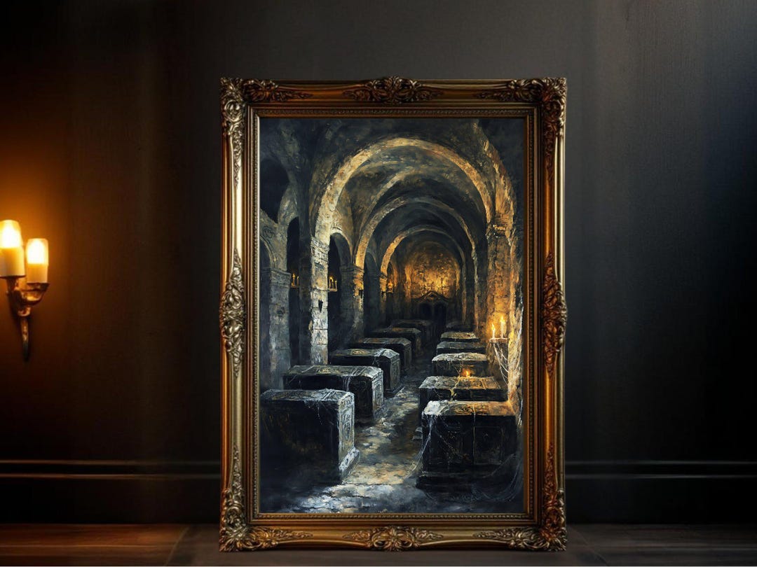 Gothic Tomb Underground Crypt Wall Art, Dark Medieval Catacombs Canvas ...