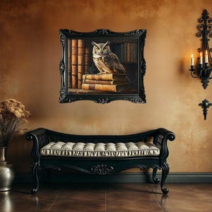 Majestic Owl Wall Art Print, Vintage Library Decor, Great Horned Owl ...