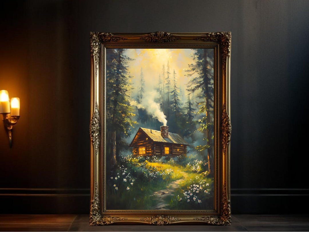 Rustic Cabin Wall Art, Cozy Woodland Retreat Print, Cabin in the Forest ...