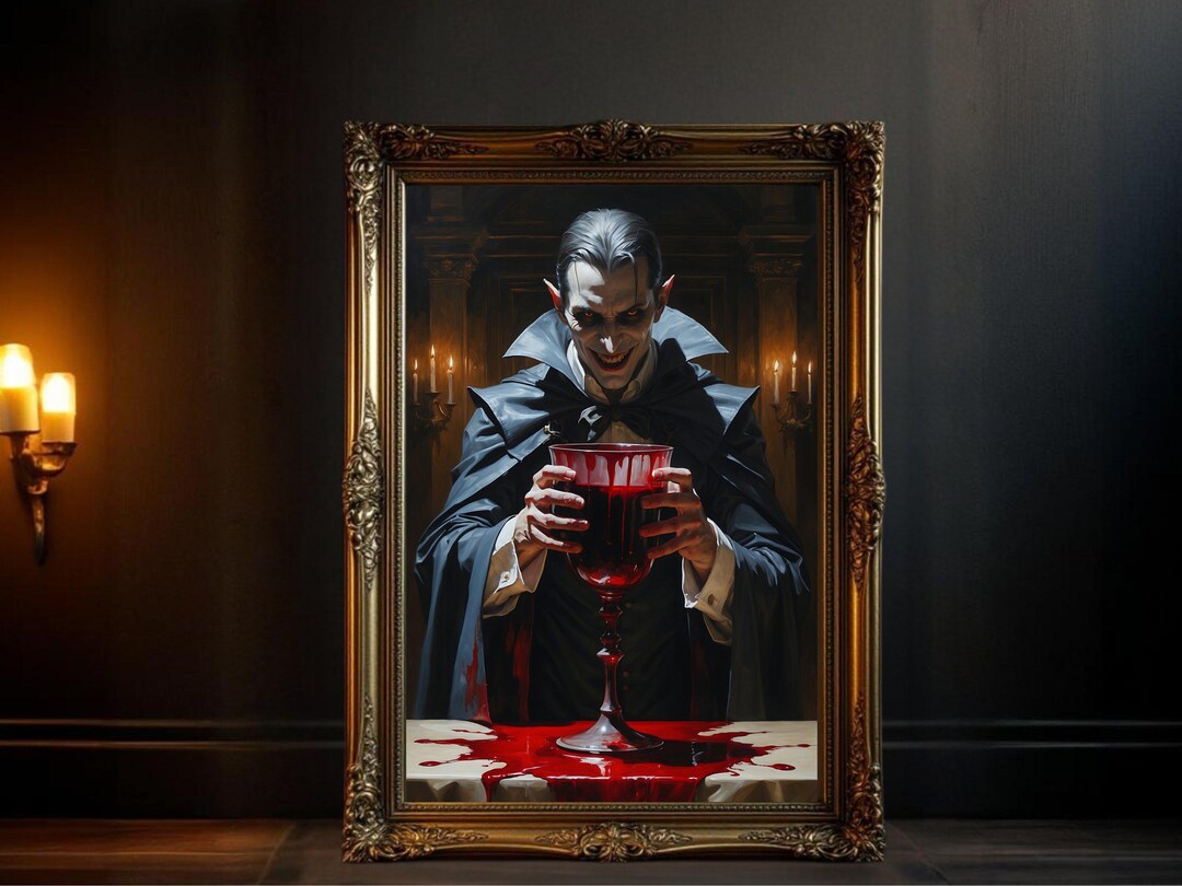 Gothic Vampire Wall Art, Dark Fantasy Horror Art, Vampire Holding Glass ...