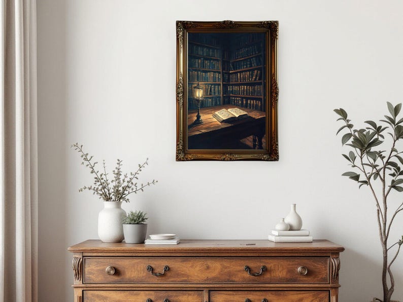 Dark Academia Art Printable, Vintage Library Bookcase Wall Decor, Old ...
