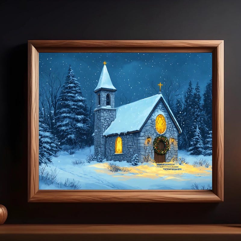 Snowy Church - Etsy