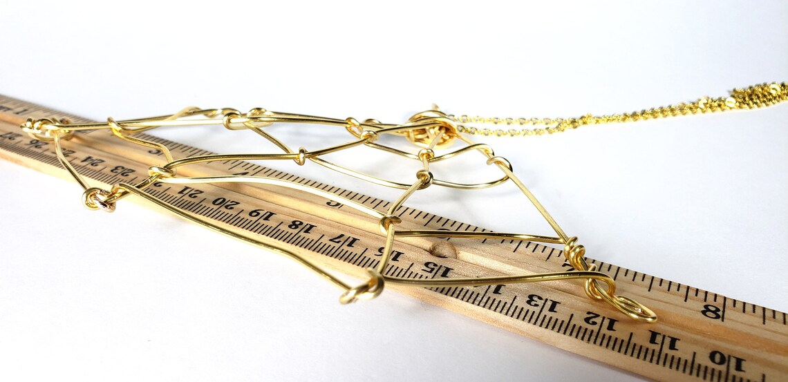 Large Golden Spider Web Necklace - Gold Extra Long Pendant Handmade ...