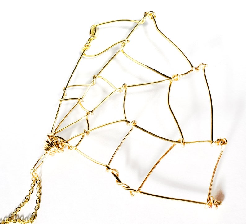 Large Golden Spider Web Necklace - Gold Extra Long Pendant Handmade ...