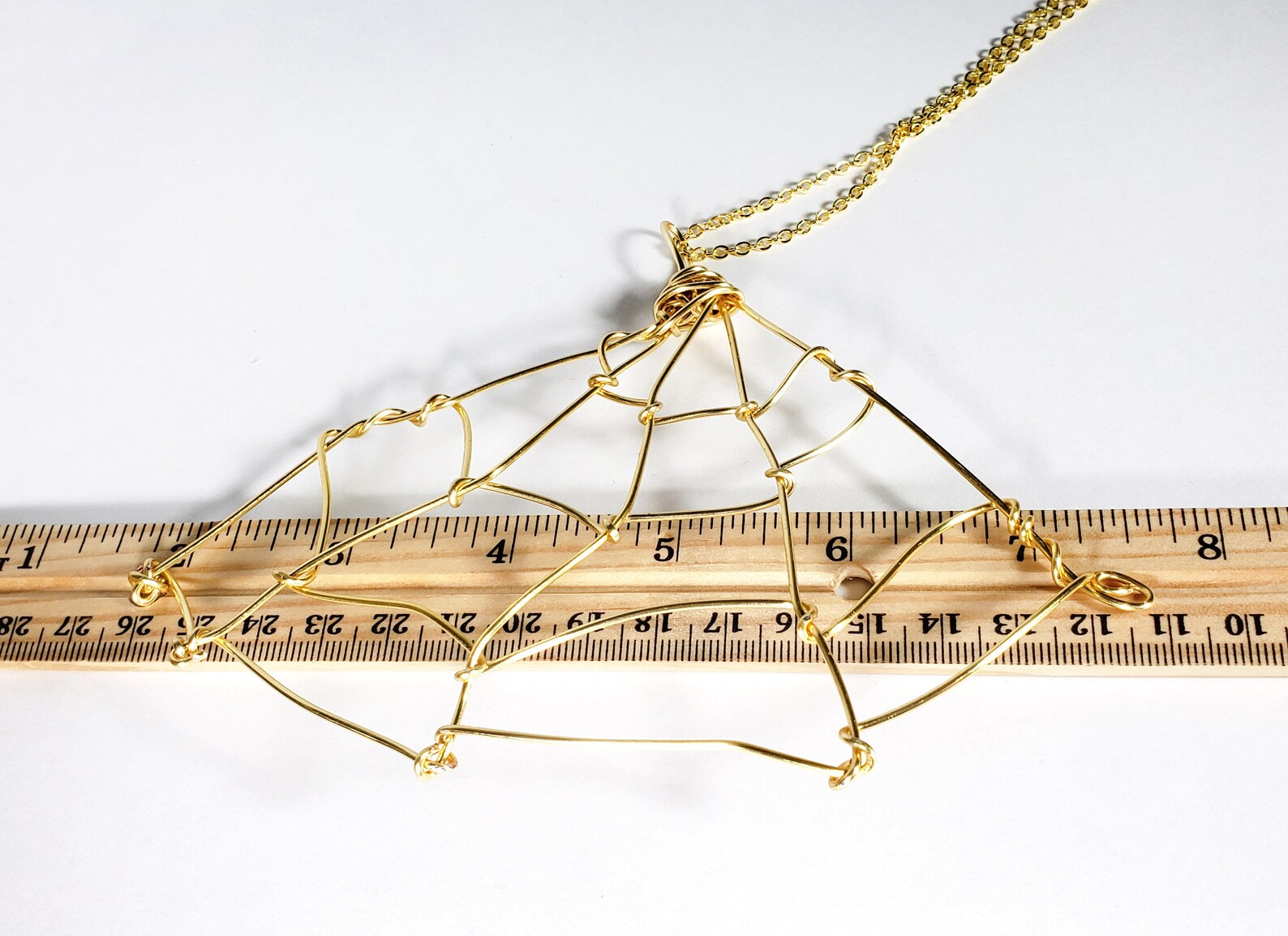 Large Golden Spider Web Necklace - Gold Extra Long Pendant Handmade ...