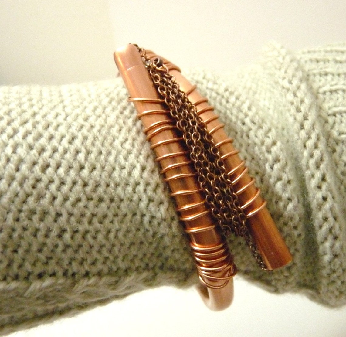 Convertible Copper Bangle Necklace Sewn Modern Geometry - Etsy