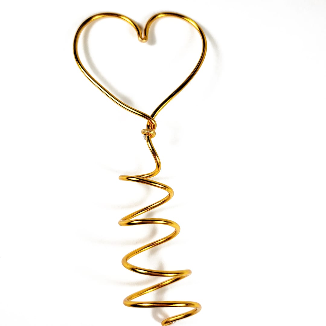 Little Golden Balloon Heart Wire Tree Topper- 2.25" Small Gold Handmade ...