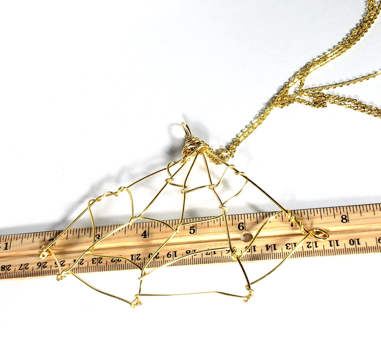 Large Golden Spider Web Necklace - Gold Extra Long Pendant Handmade ...