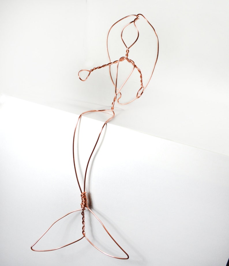 Big Copper Mermaid W/ Long Hair Wire Sculpture Bookshelf - Etsy