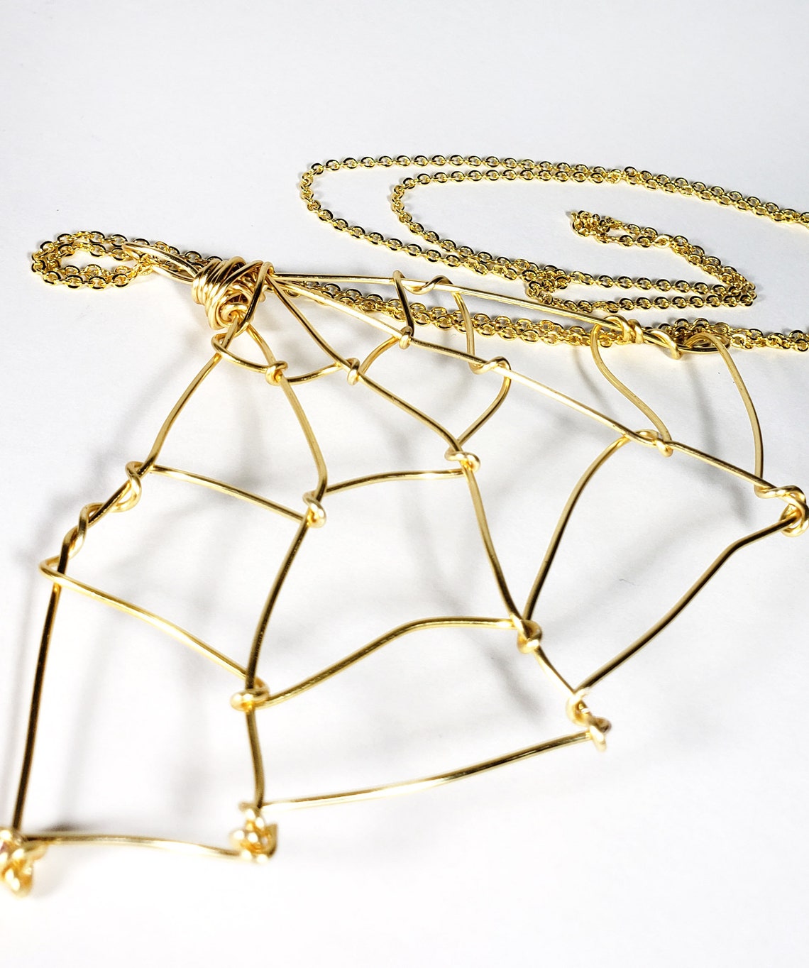 Large Golden Spider Web Necklace - Gold Extra Long Pendant Handmade ...