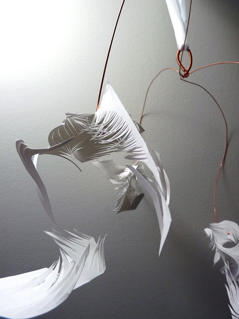 Wobble White Cut Paper & Copper Art Mobile Hanging Sculpture - Etsy