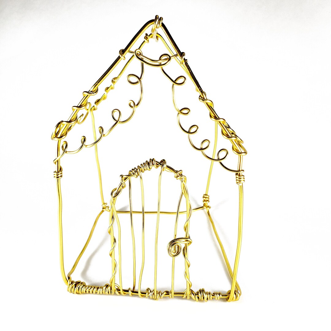 Handmade Mini Wire Gingerbread House - Brassy Gold Holiday Decor - 7 ...