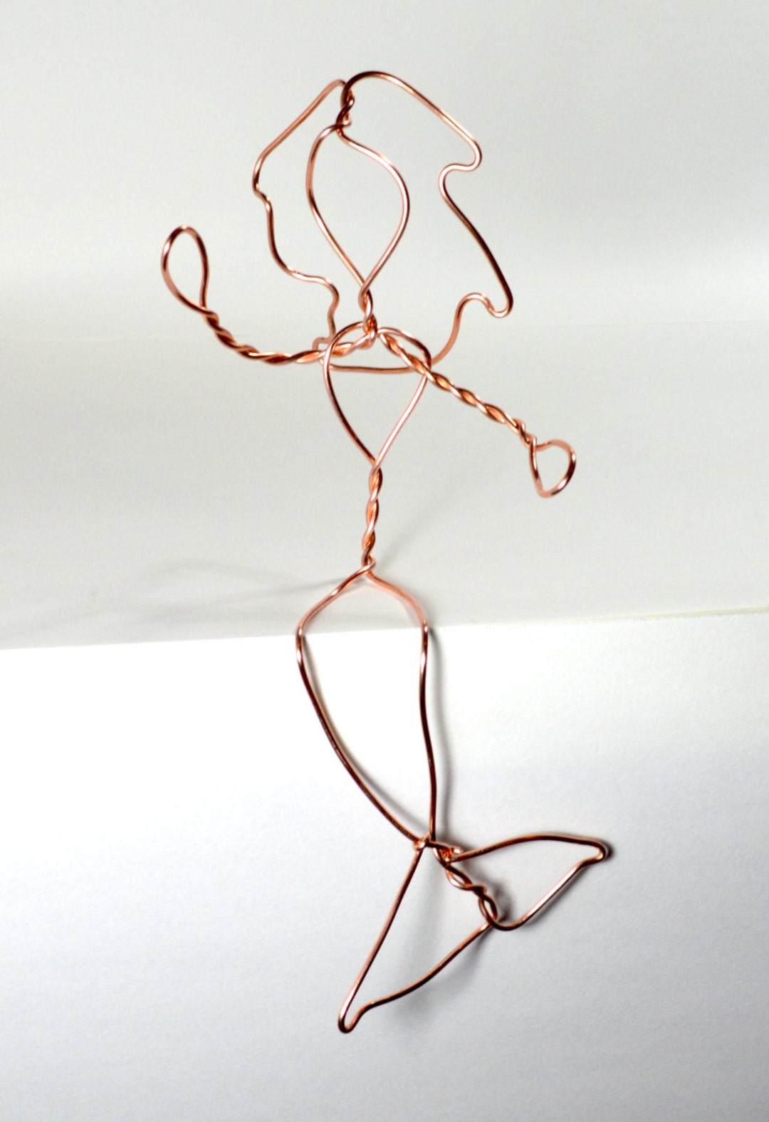 Copper Bookshelf Mermaid - Short Tail Wavy Hair, Mermaid Wire Sculpture ...