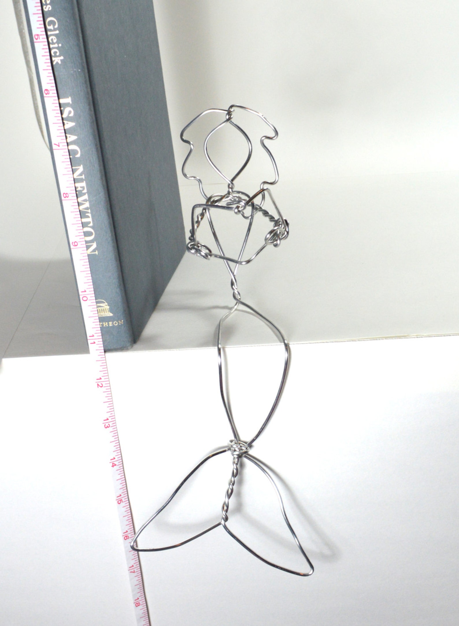 Silver Bookshelf Mermaid Reading a Book, Mermaid Wire Sculpture Sits on ...
