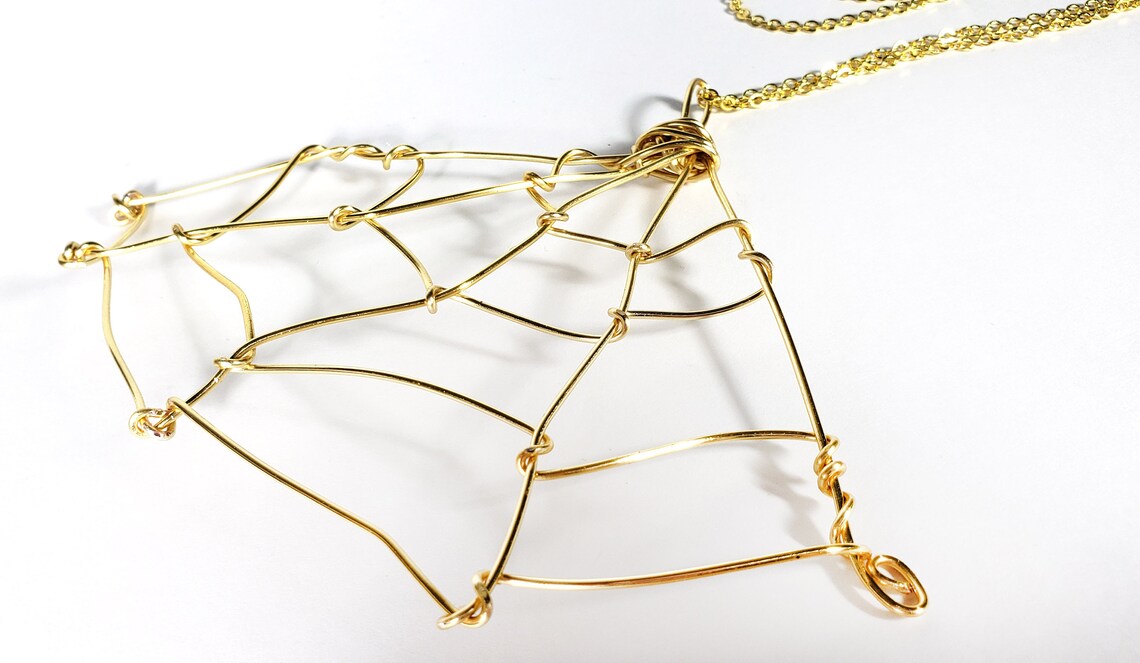 Large Golden Spider Web Necklace - Gold Extra Long Pendant Handmade ...