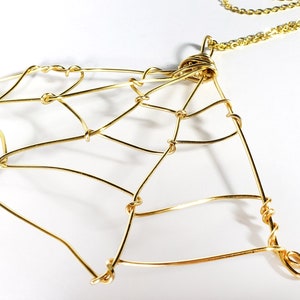 Large Golden Spider Web Necklace - Gold Extra Long Pendant Handmade ...