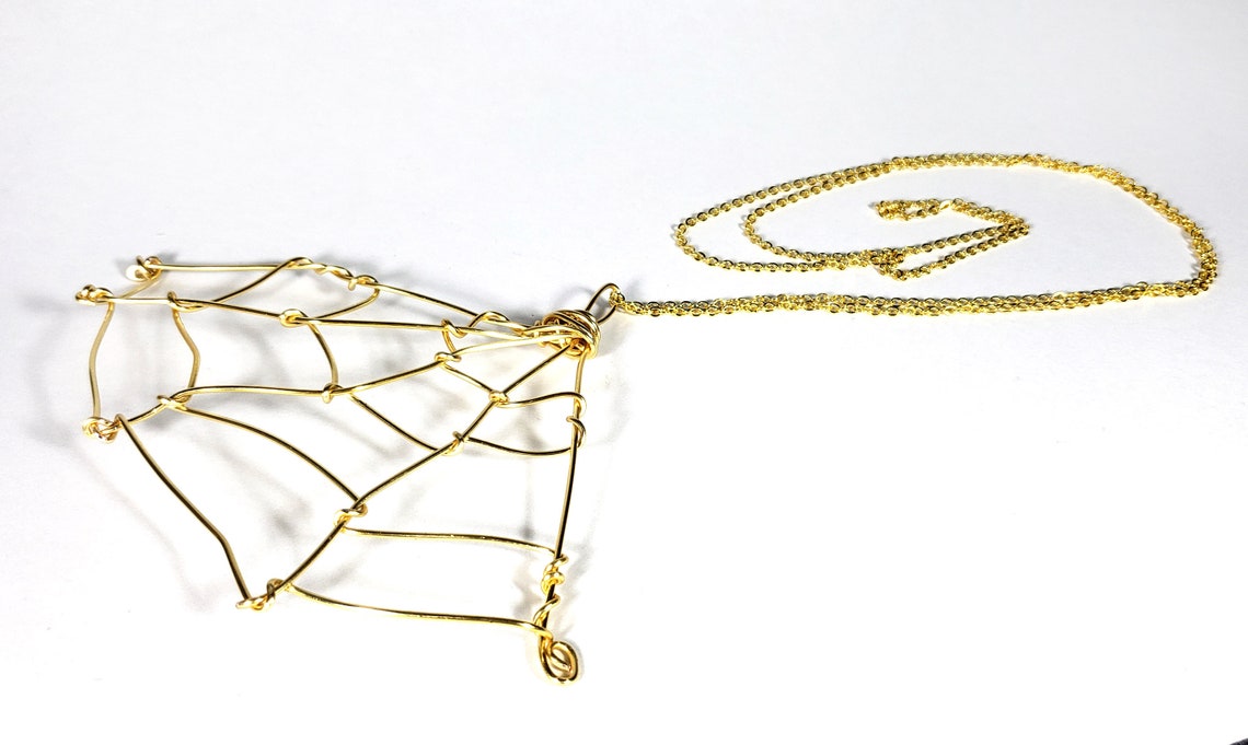 Large Golden Spider Web Necklace - Gold Extra Long Pendant Handmade ...