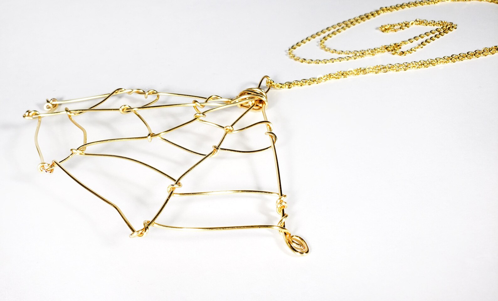 Large Golden Spider Web Necklace - Gold Extra Long Pendant Handmade ...
