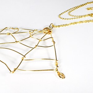 Large Golden Spider Web Necklace - Gold Extra Long Pendant Handmade ...