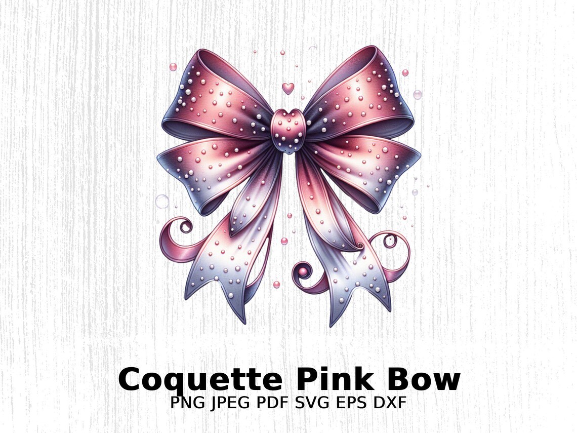 Pink Sparkle Bow Digital Download, Cute Bow Art Print, Glittery Ribbon ...