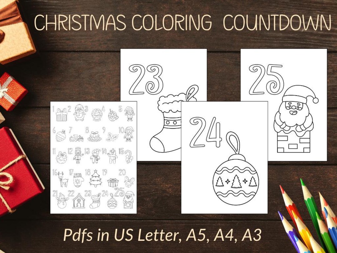 Christmas Countdown Coloring Pages for Kids, Advent Calendar Printable ...