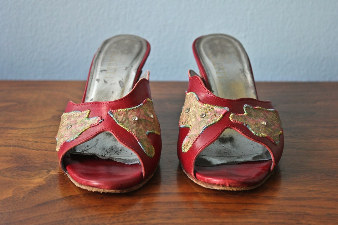 Vintage Red Kitten Heel Paolo Coretti Shoes, Red Open Toe Red Kitten ...