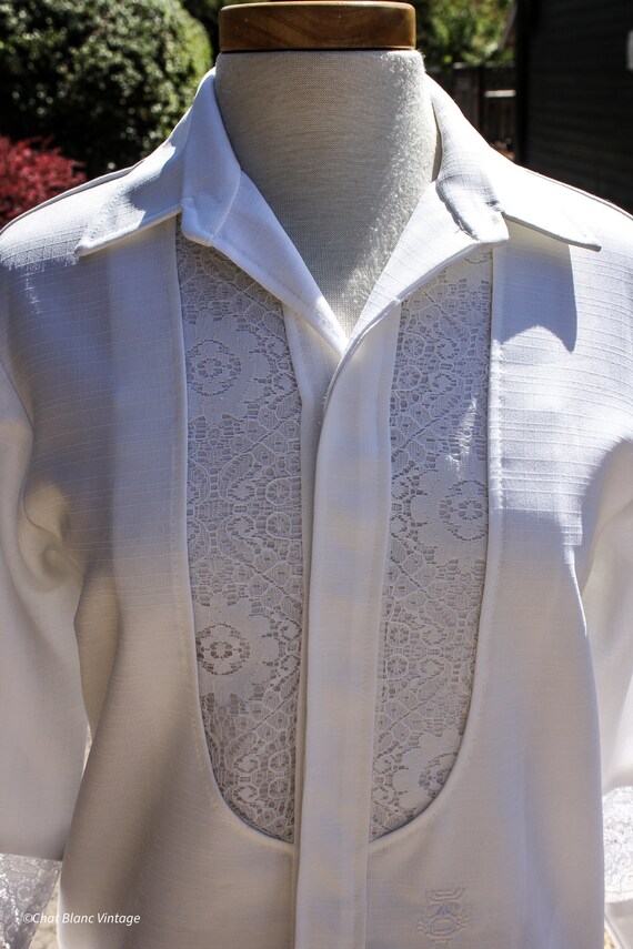 Beau Tiki White and White Lace Button Down Shirt, Cir… - Gem