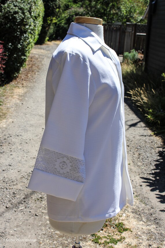 Beau Tiki White and White Lace Button Down Shirt, Cir… - Gem