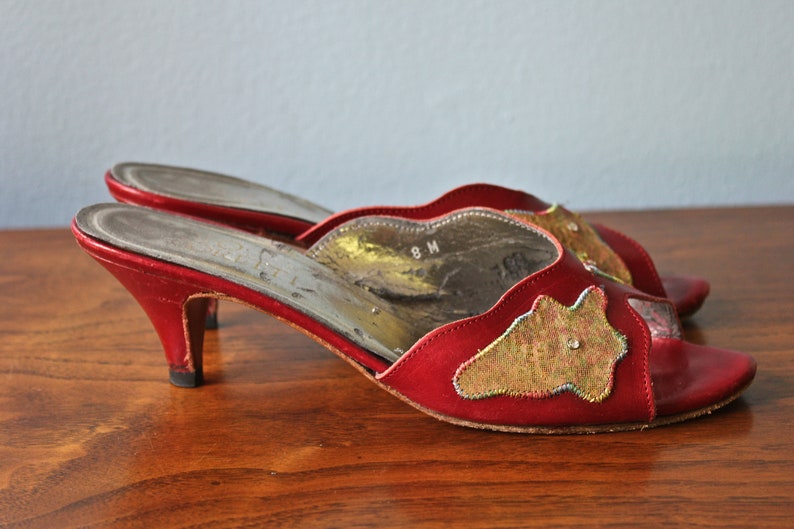 Vintage Red Kitten Heel Paolo Coretti Shoes Red Open Toe Red | Etsy