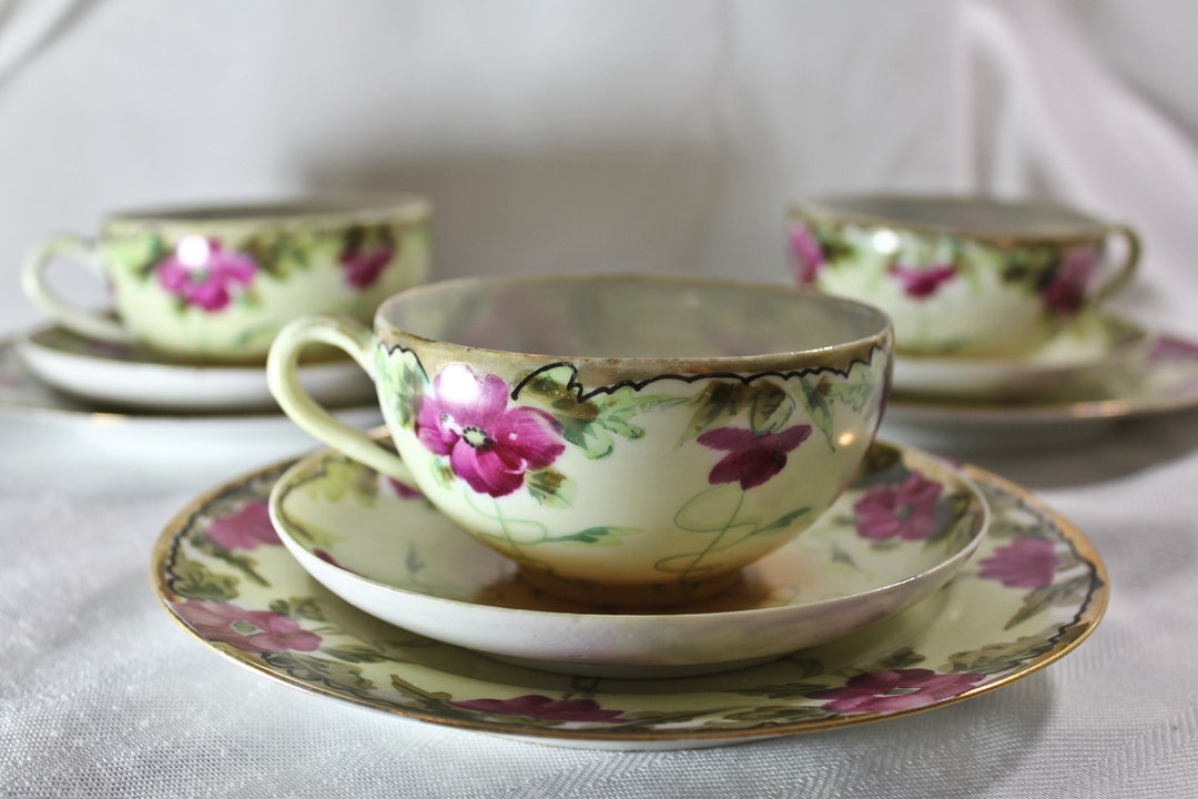 Vintage Kane Toku Porcelain Tea Set: Hand-painted Pink Flowers, Japan ...