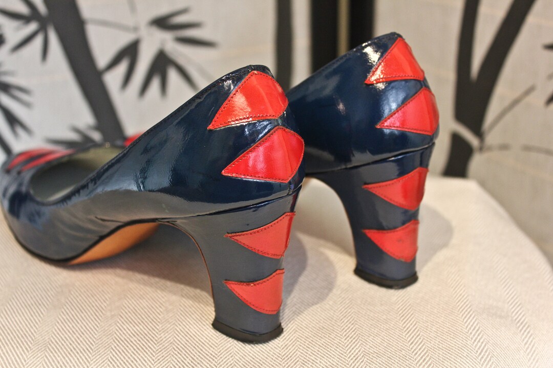 1960s Mod Patent Leather Pumps: Royal Blue & Red Chevron Heels - Etsy