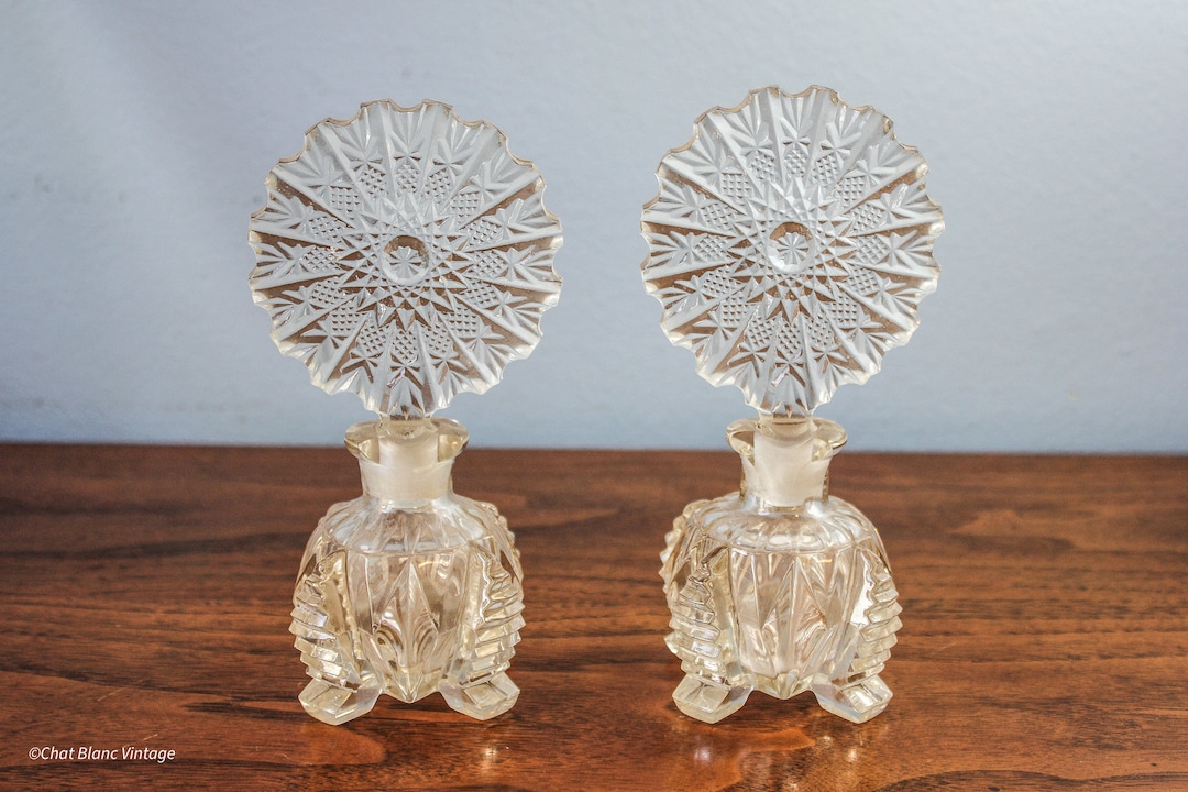 Cut Glass Matching Perfume Bottles, Two Clear Cut Glass Perfume Bottles ...