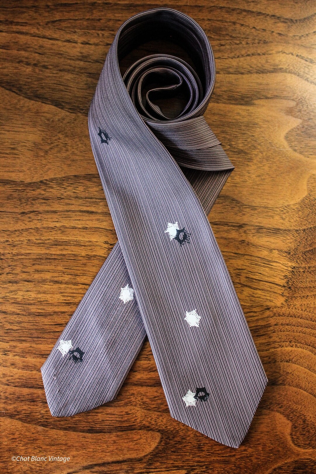 Handmade 1950s Silk Skinny Tie: Gray Variegated Star Necktie - Etsy