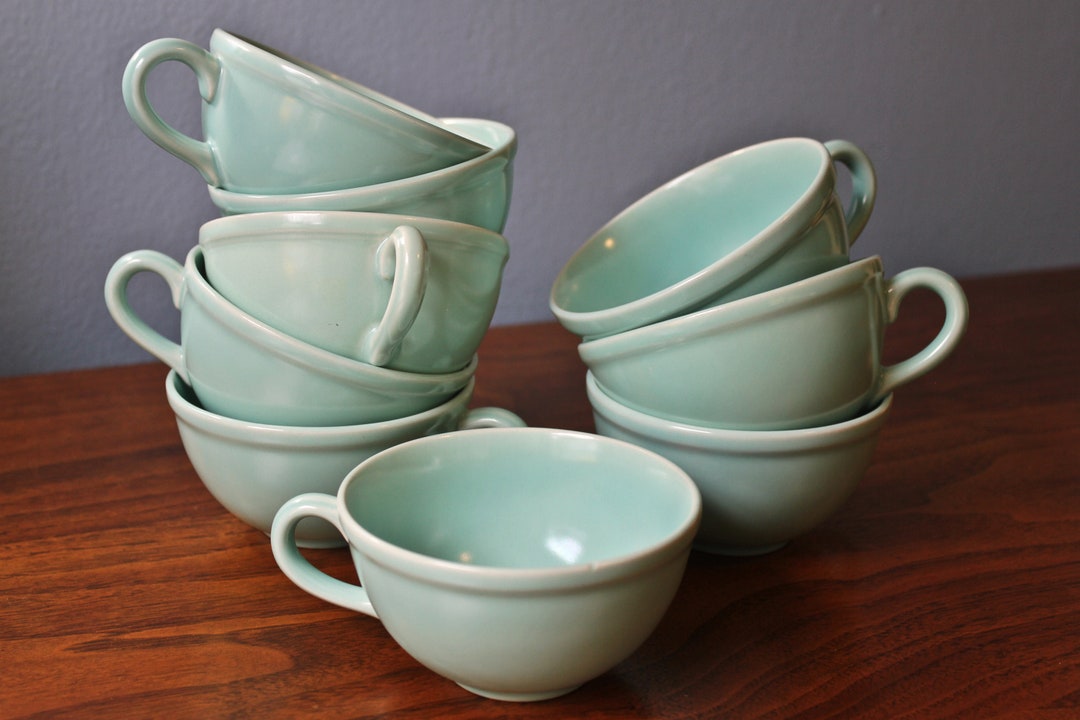 Thirties Era Aqua Colored Set of Nine or Single Tea Cups by Ultra ...