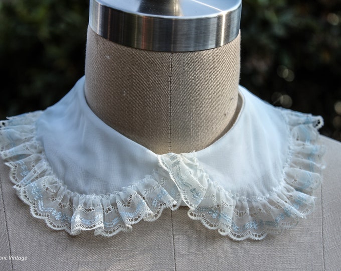 White Diaphanous Peter Pan Style Detachable Collar With Blue Detailed ...