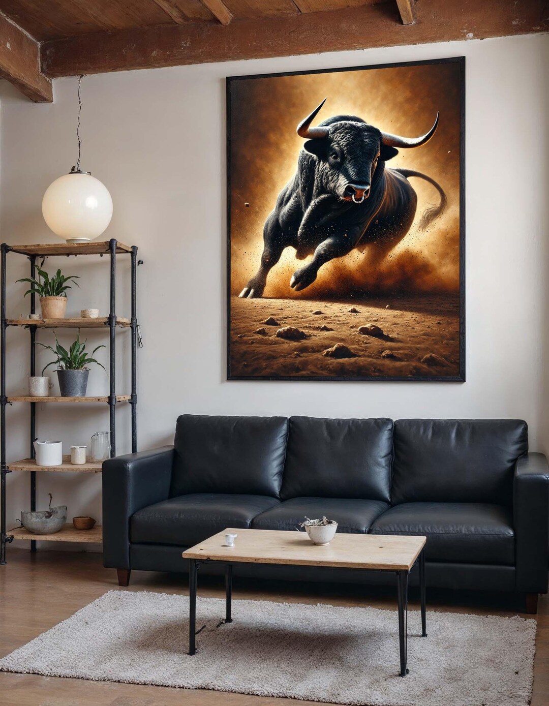Dynamic Bull Canvas, Charging Bull Art Print, Animal Wall Art, Powerful ...