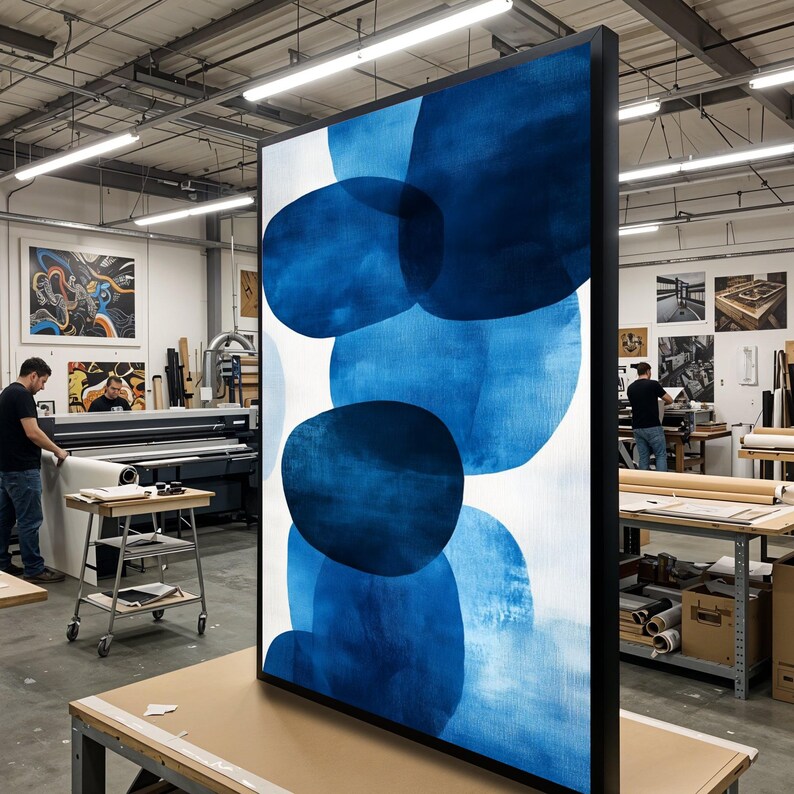 Blue Abstract Shapes Canvas, Modern Wall Art, Minimalist Blue Print ...