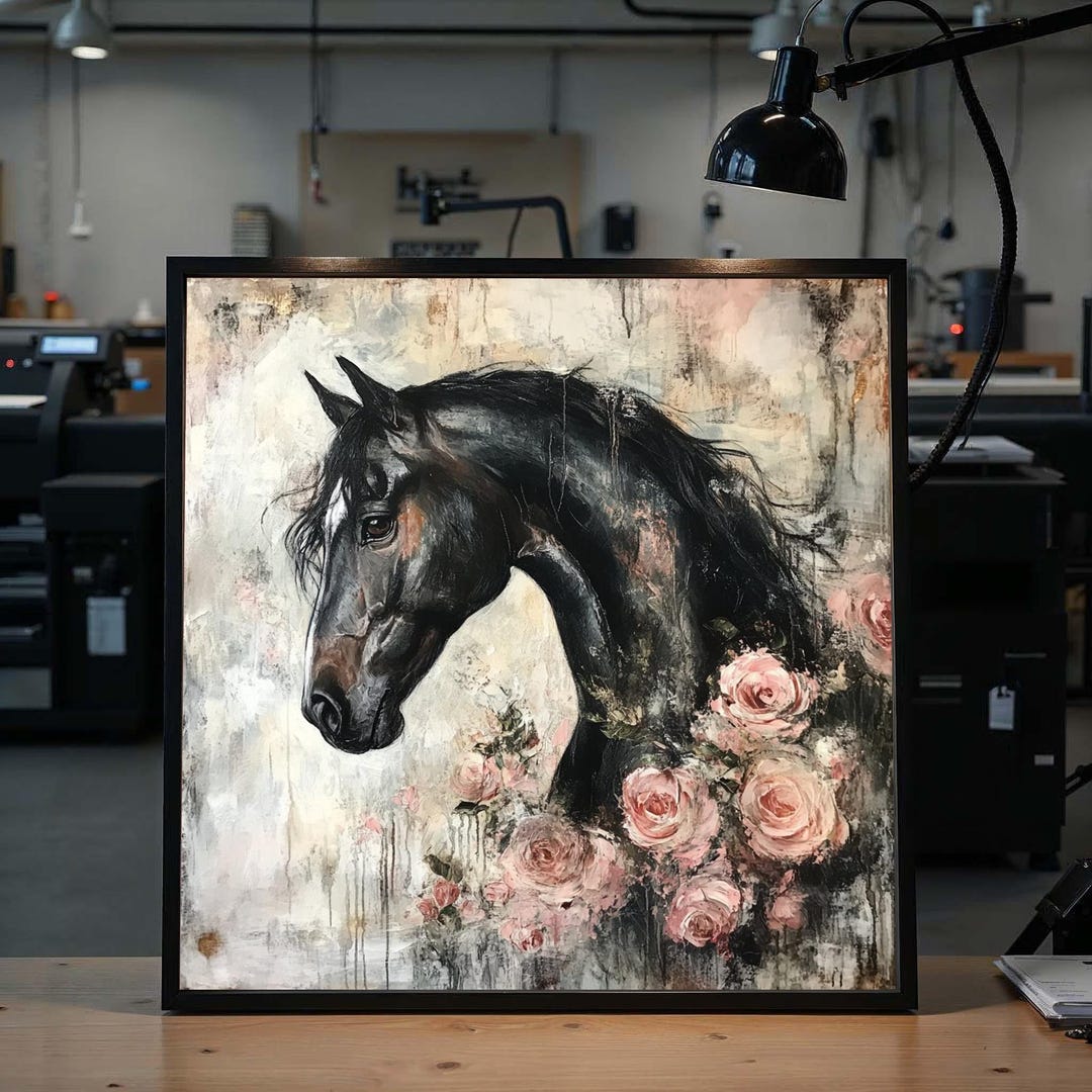 Elegant Horse With Roses Canvas, Floral Horse Art, Wall Art Canvas ...