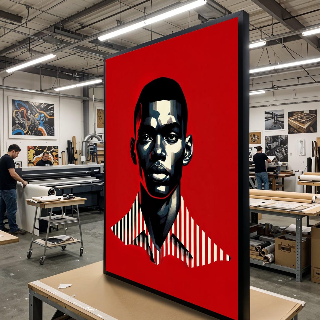Bold Striped Portrait, Graphic Face Art, Striped Shirt Canvas, Modern ...