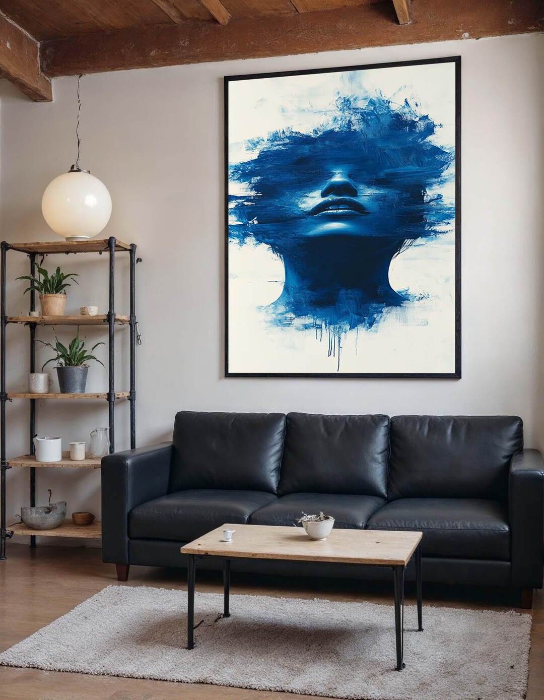 Abstract Blue Face Art, Emotional Portrait Canvas, Modern Blue ...