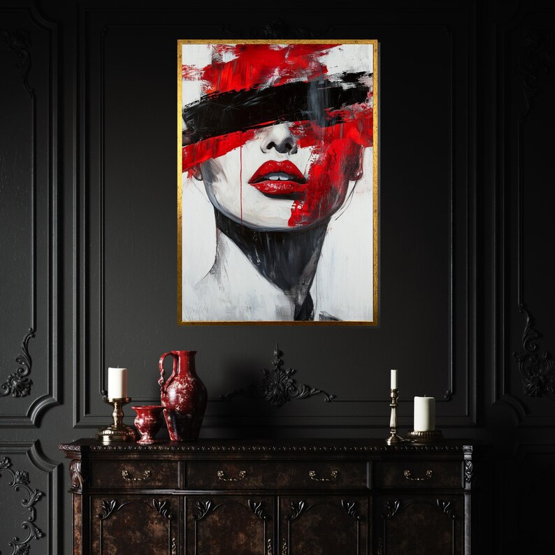 Abstract Red Lips Canvas, Bold Portrait Art, Modern Wall Art, Abstract ...