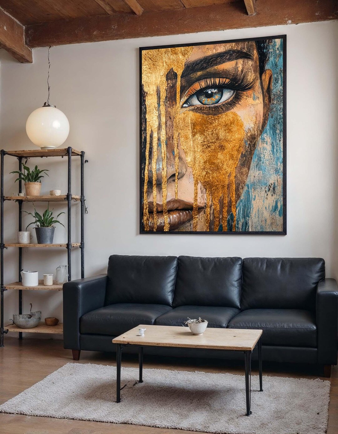 Golden Gaze Canvas, Abstract Woman’s Eye Art, Textured Gold Accent Wall ...