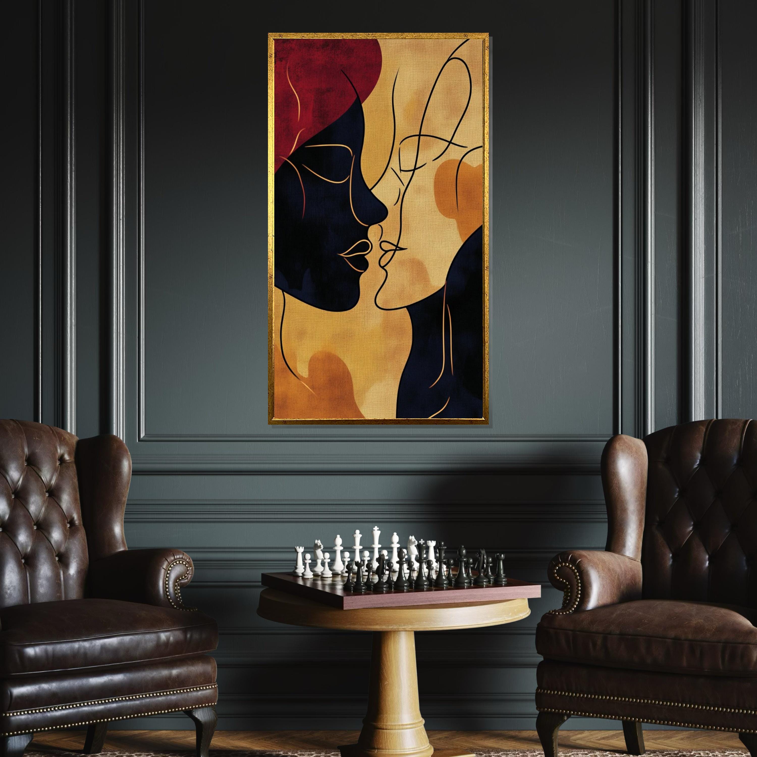Abstract Couple Canvas, Modern Line Art, Intimate Kiss Wall Art ...