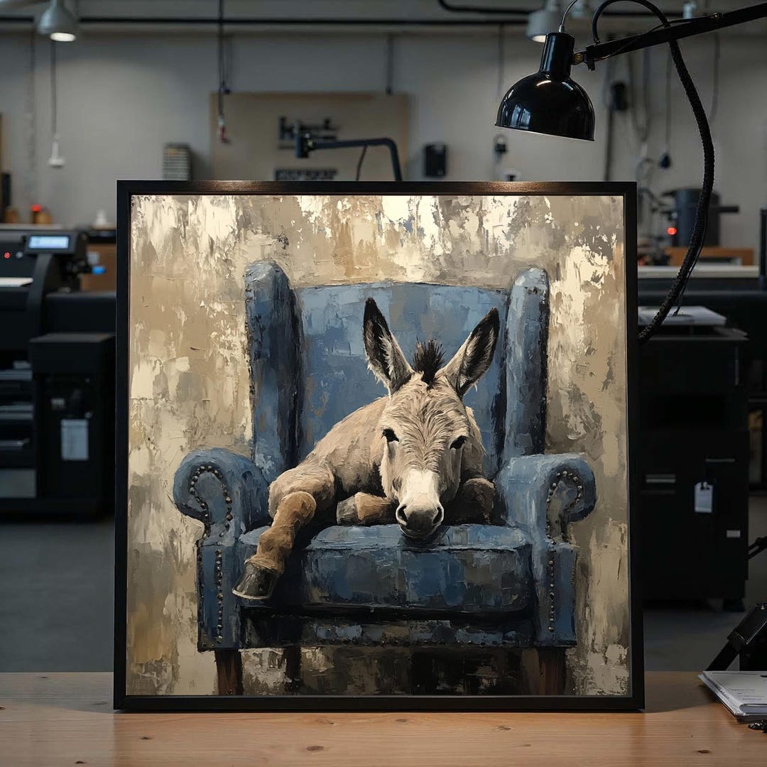 Donkey Lounge Canvas Art, Relaxed Donkey in Chair, Animal Wall Print ...