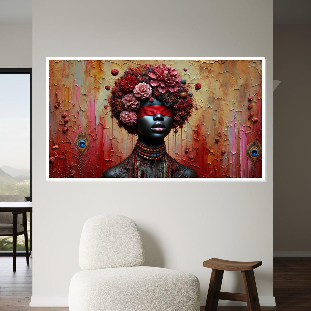 Floral Blindfold Beauty Canvas, Ethereal Woman Art, Abstract Portrait ...