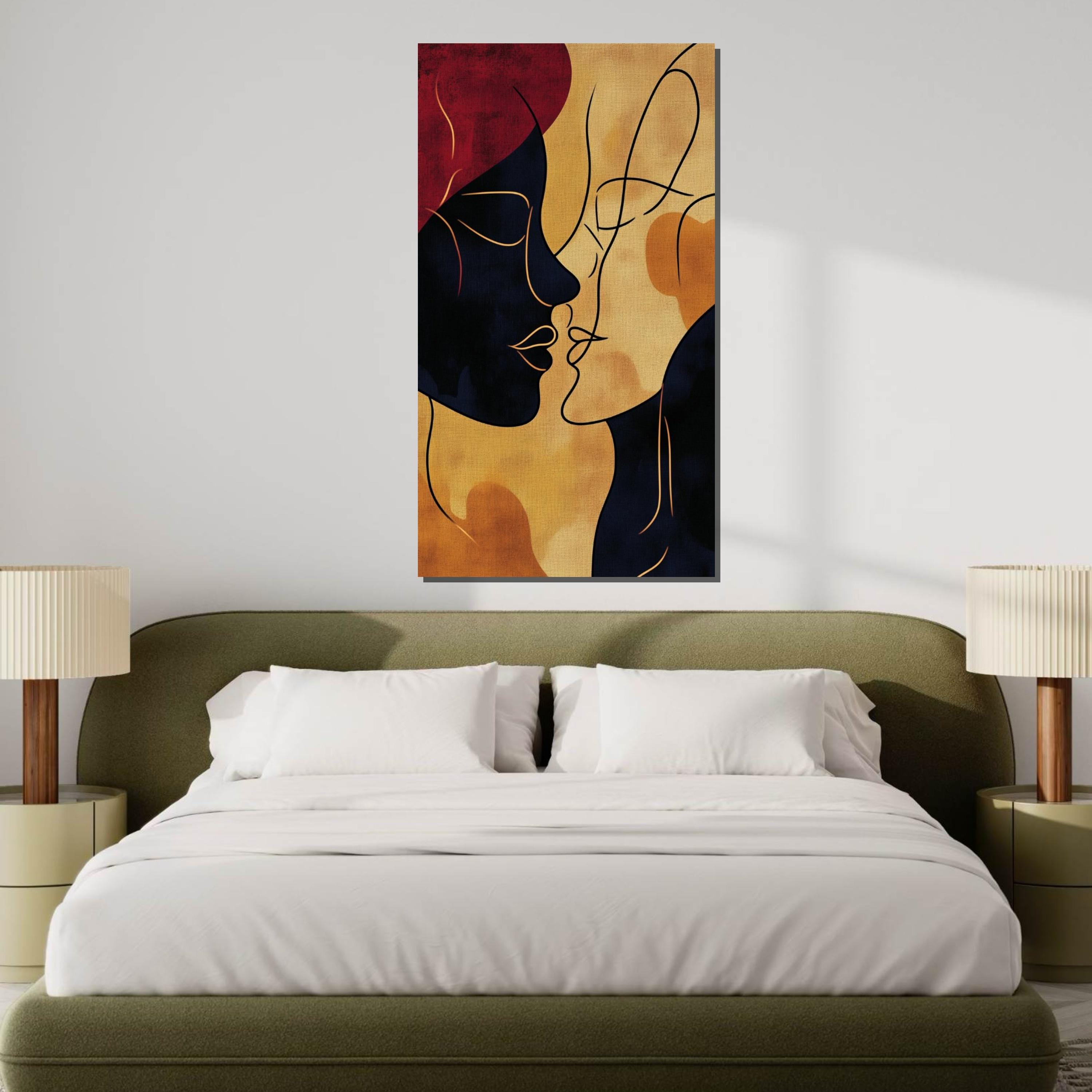 Abstract Couple Canvas, Modern Line Art, Intimate Kiss Wall Art ...